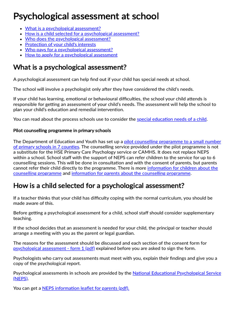 School Psychological Assessment Guide | PDF | Psychological Evaluation ...