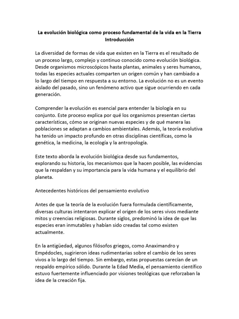 Evolución biológica: fundamentos y procesos | PDF | Evolución | Biología
