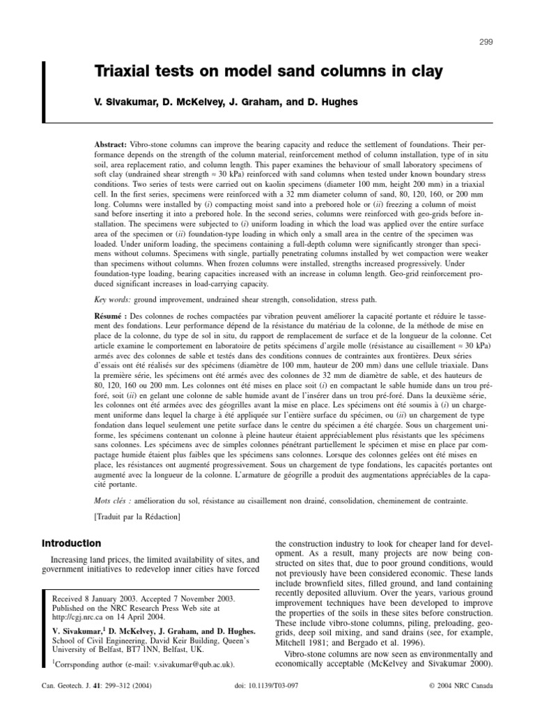 2011 Sivakumar Static Triaxial Tests on Model Sand Columns in Clay ...