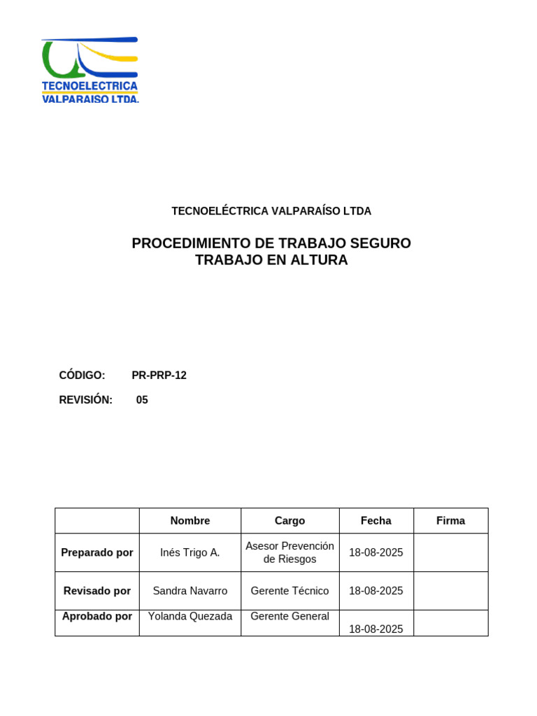 Pr-prp-12 Trabajo en Altura (Rev.05) | PDF | Riesgo | Cuerda