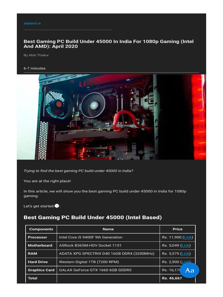 Best Gaming PC Build Under 45000 in India for 1080p Gaming (Intel and ...