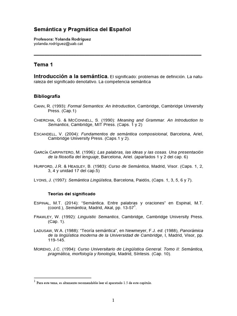 Tema1 Semántica del español | PDF | Sintaxis | Palabra