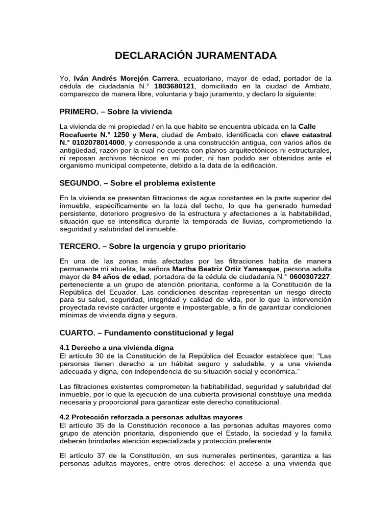 Declaracion Juramentada Nombres Bi | PDF | Barrio residencial