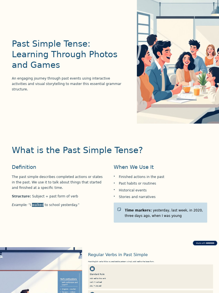 Past Simple Tense Learning Through Photos and Games | PDF | Grammatical ...