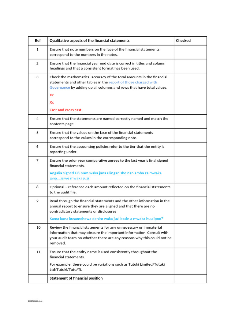 Financial Statements Checklist BOAZI | PDF | Equity (Finance) | Economies