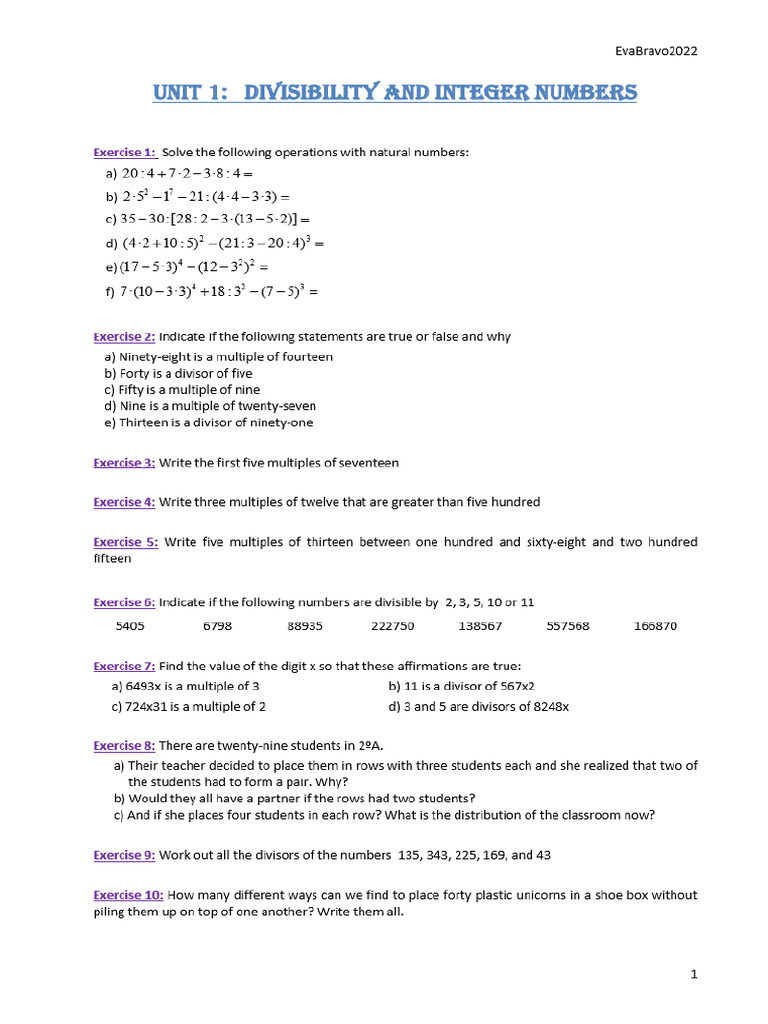 2divisibility Integer Numbers Exercises | PDF