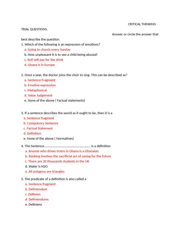 Critical Thinking Trial Questions Guide | PDF | Argument | Falsifiability
