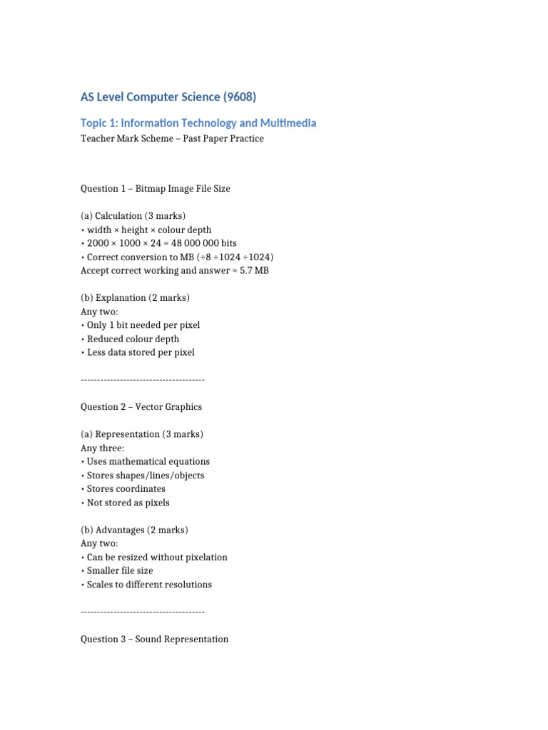 As CS Topic1 Past Paper Practice Mark Scheme | PDF