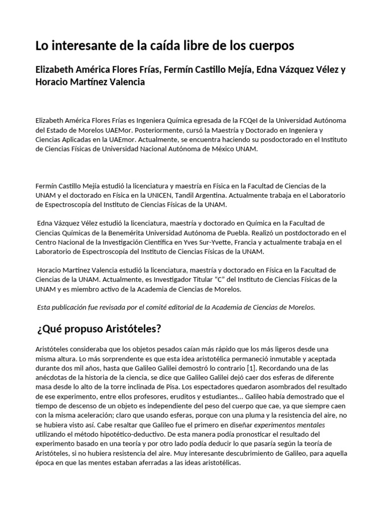 Lo interesante de la caída libre de los cuerpos (2) | PDF | Fuerza ...