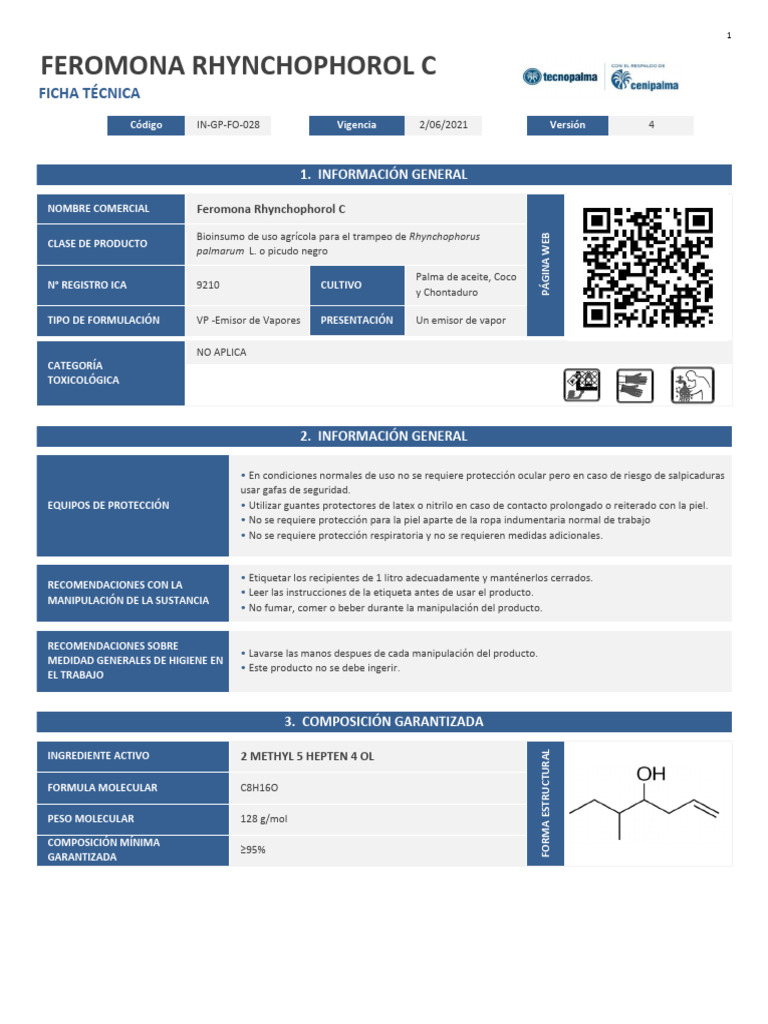 Higiene y Manejo de Feromona Rhynchophorol C | PDF