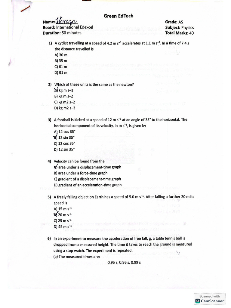 Hamza Physics Test | PDF