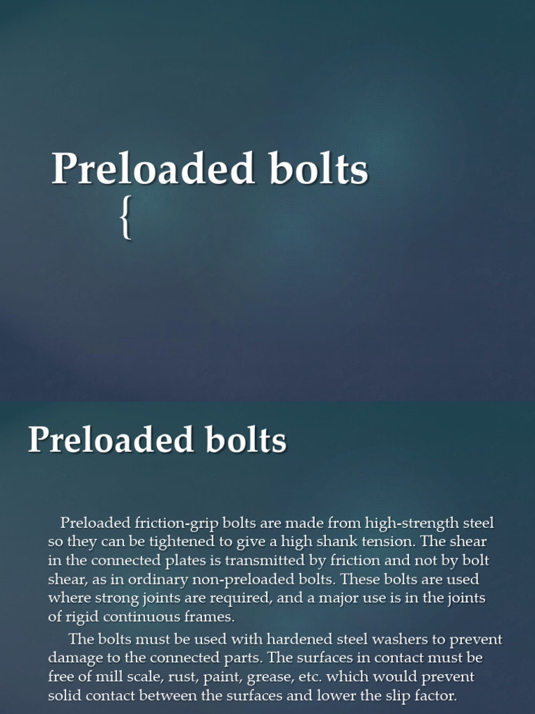 Preloaded Bolts: Specifications & Applications | PDF | Mechanical ...
