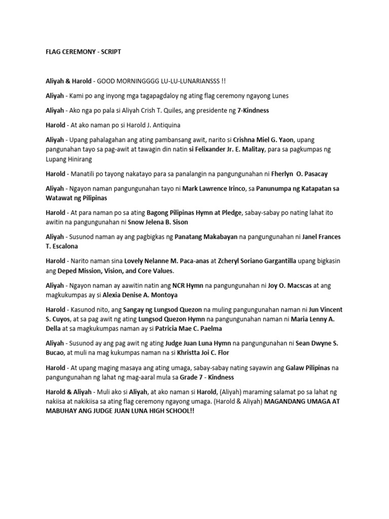 Flag Ceremony - Script | PDF