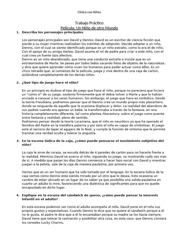 TP Un Niño de Otro Mundo | PDF | Psicosis