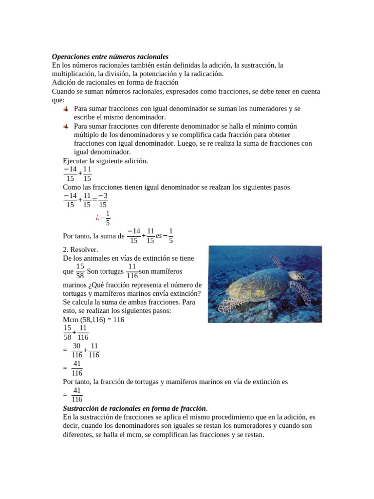 Operaciones con Números Racionales | PDF | Sustracción | Número racional