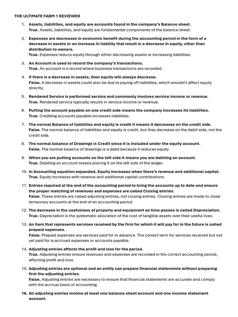 Comprehensive FABM 1 Accounting Review | PDF | Debits And Credits ...