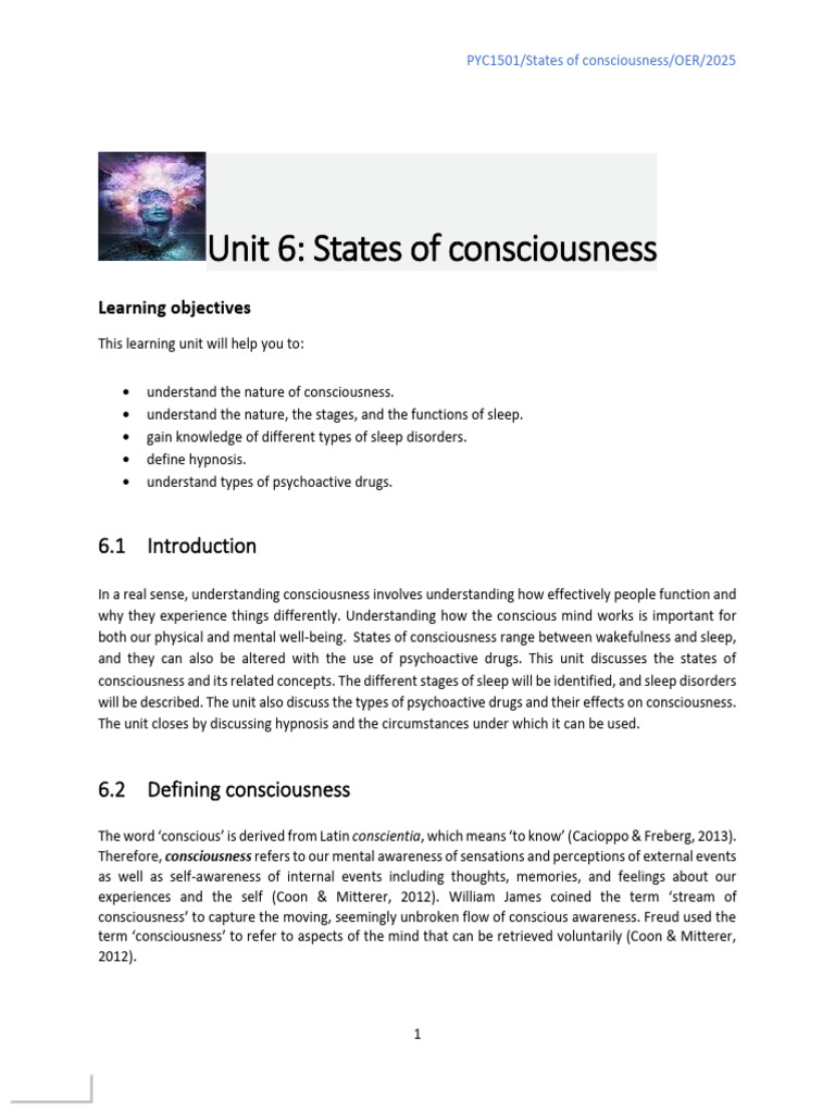 PYC1501 Unit 6 States of consciousness OER | PDF | Sleep | Rapid Eye ...
