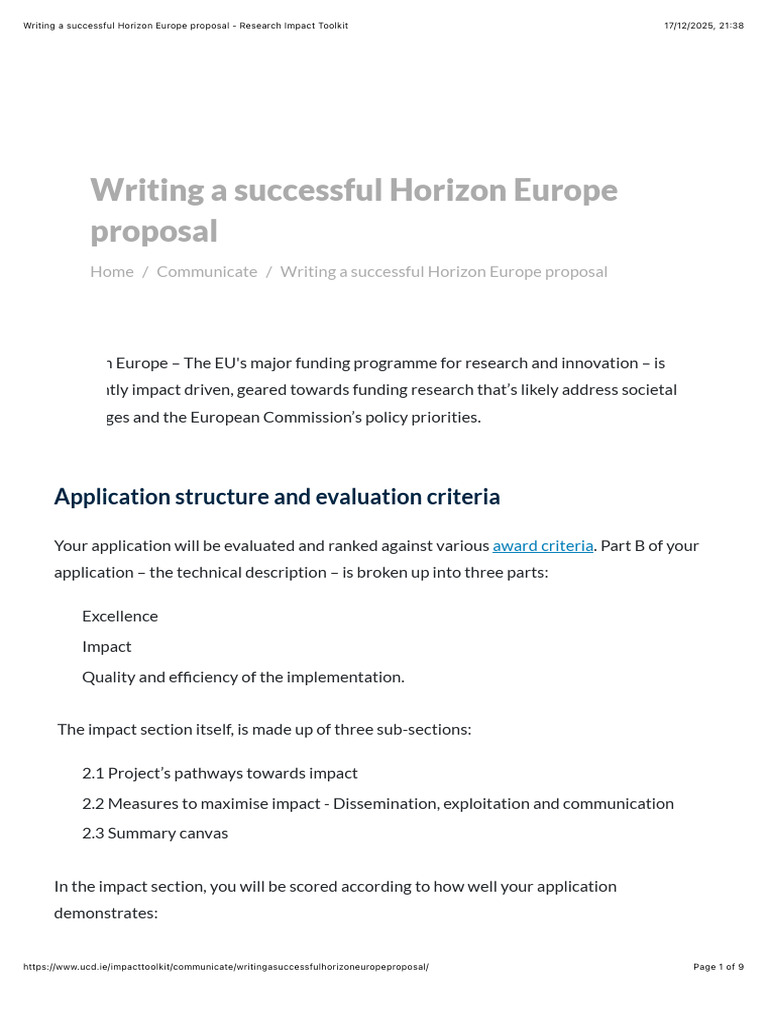 Writing Effective Horizon Europe Proposals | PDF | Goal