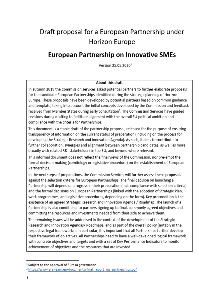 Ec Rtd He-partnership for Innovative Smes | PDF | Innovation | Startup ...