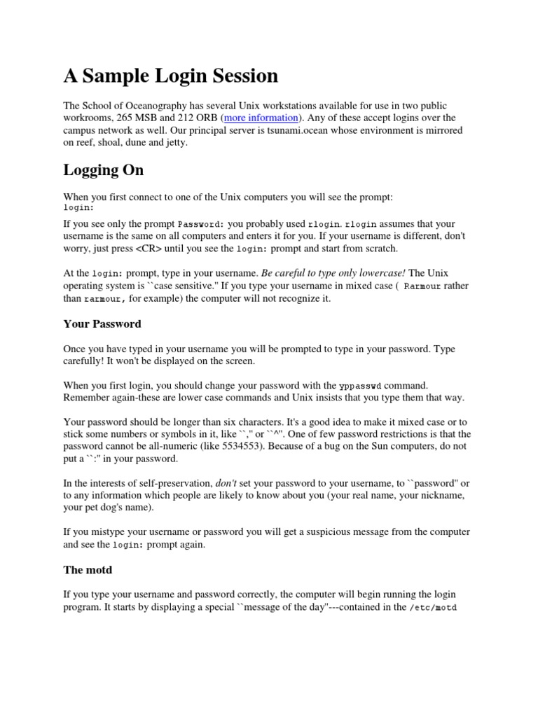 A Sample Login Session: Logging On | PDF | Computer File | Command Line ...