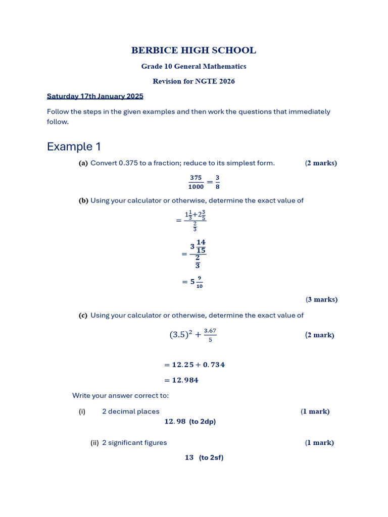 Week 1 Revision Assignment General Mathematics - Copy (2) | PDF ...