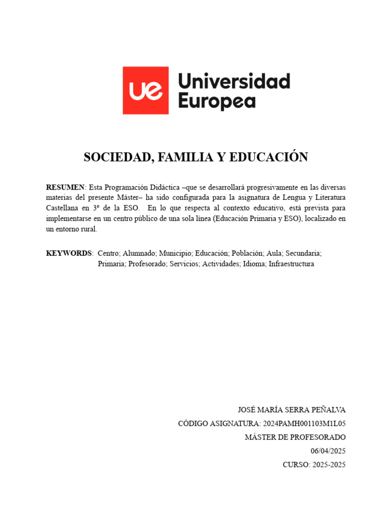 JOSÉ-MARÍA-SERRA-PEÑALVA-TRABAJO-SOCIEDAD-FAMILIA-EDUCACIÓN | PDF | Educación primaria | Aprendizaje