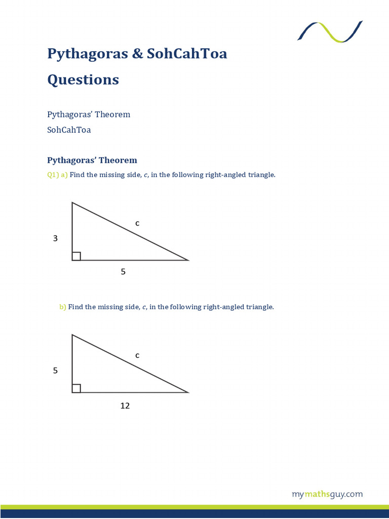 Pythagoras & Sohcahtoa Questions | PDF