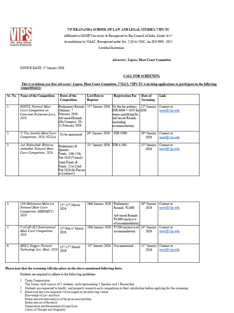 Screening for Moot Court Competitions_5th Jan | PDF | Justice | Crime ...