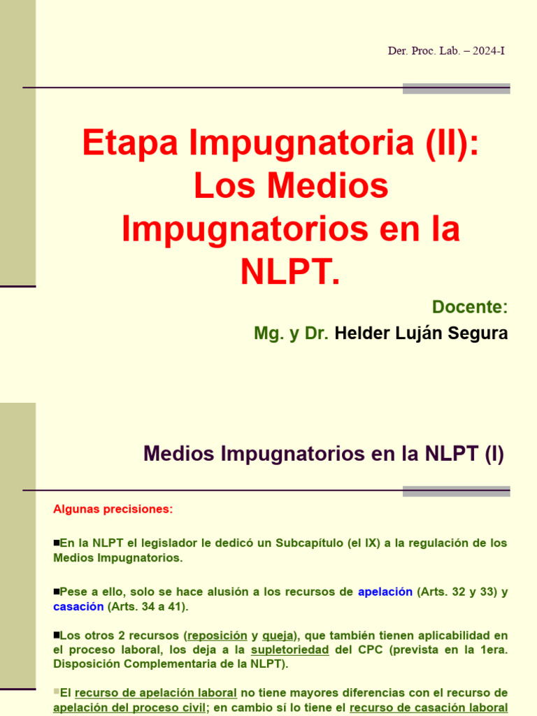 12 - Diapos - E. IMPUGNATORIA (II) - Medios Impug en La NLPT - Tagged | PDF
