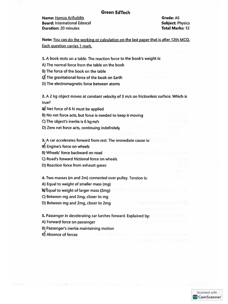 Hamza Physics 1B Test | PDF