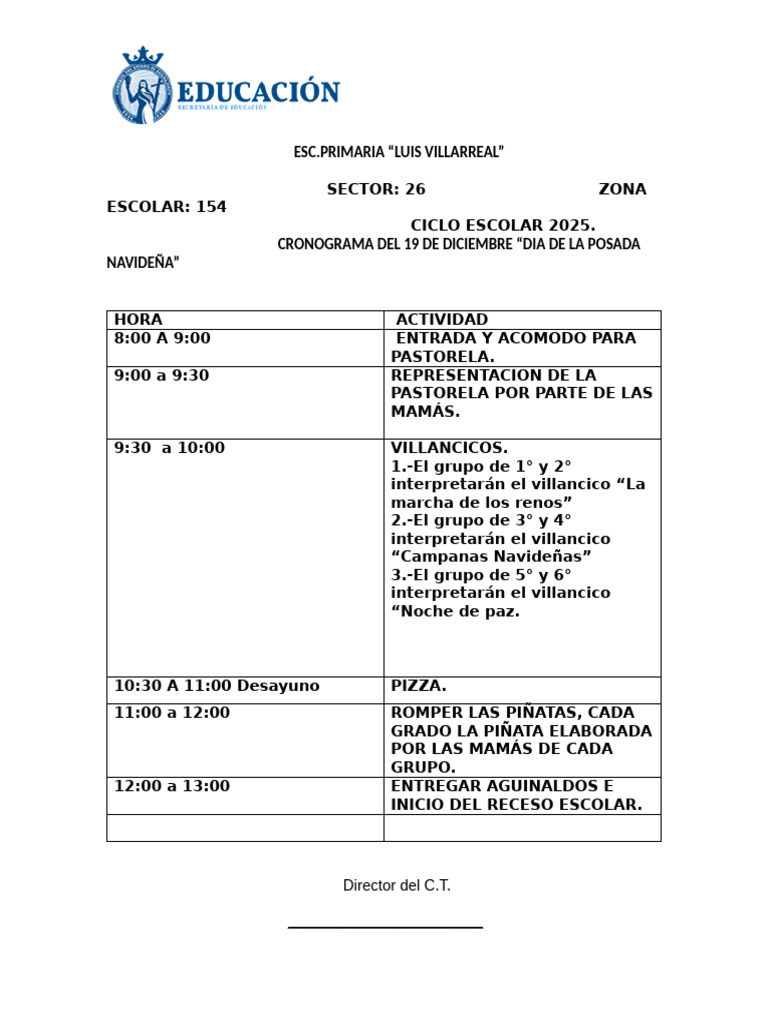 Cronograma Del 19 de Diciembre Posada | PDF