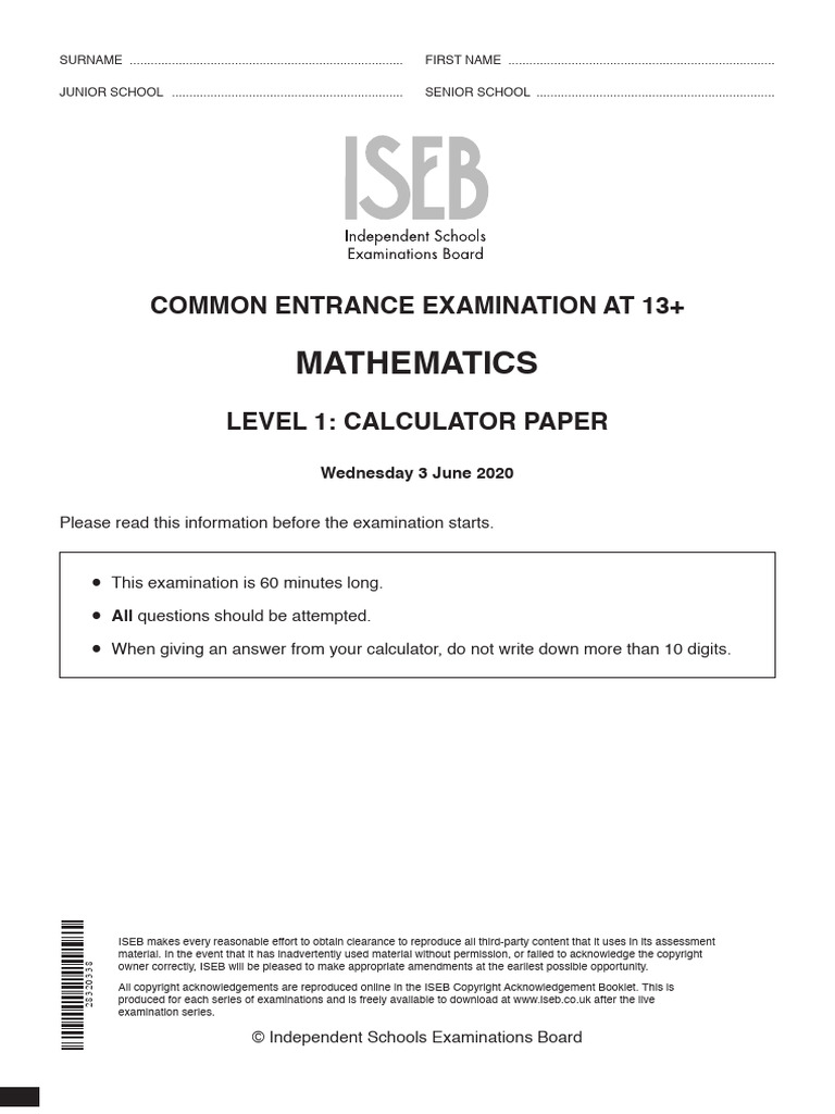 2020 May Level 1 Calculator paper | PDF | Area | Speed