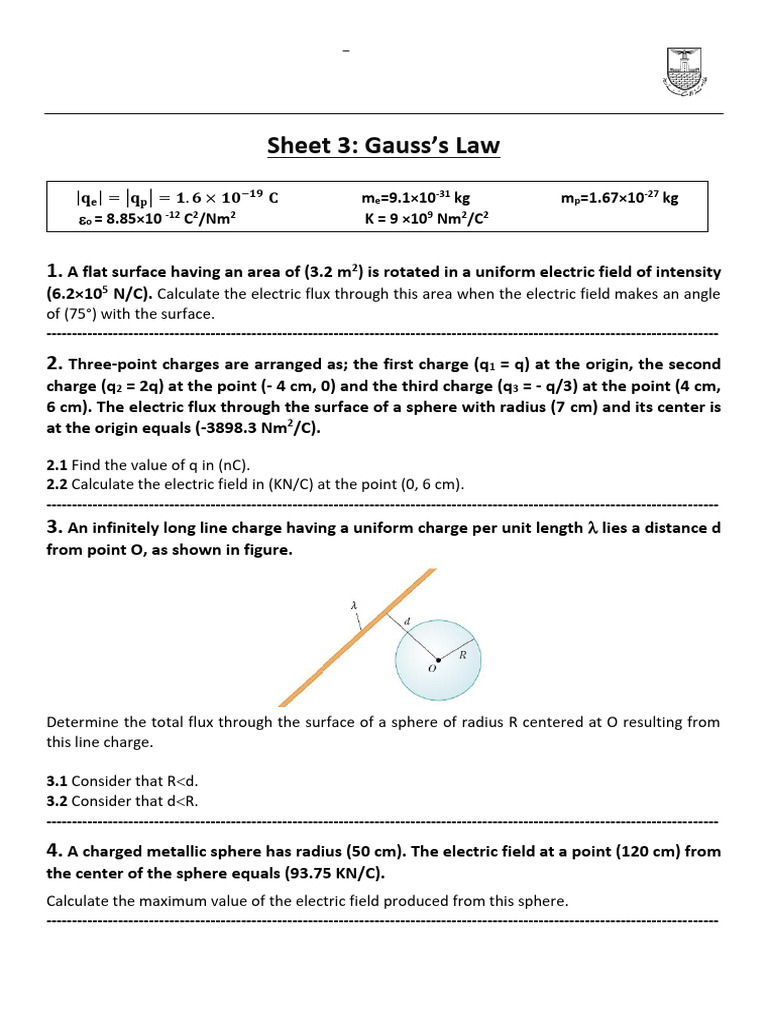 Gauss's Law Problems and Solutions | PDF | Electric Field | Sphere