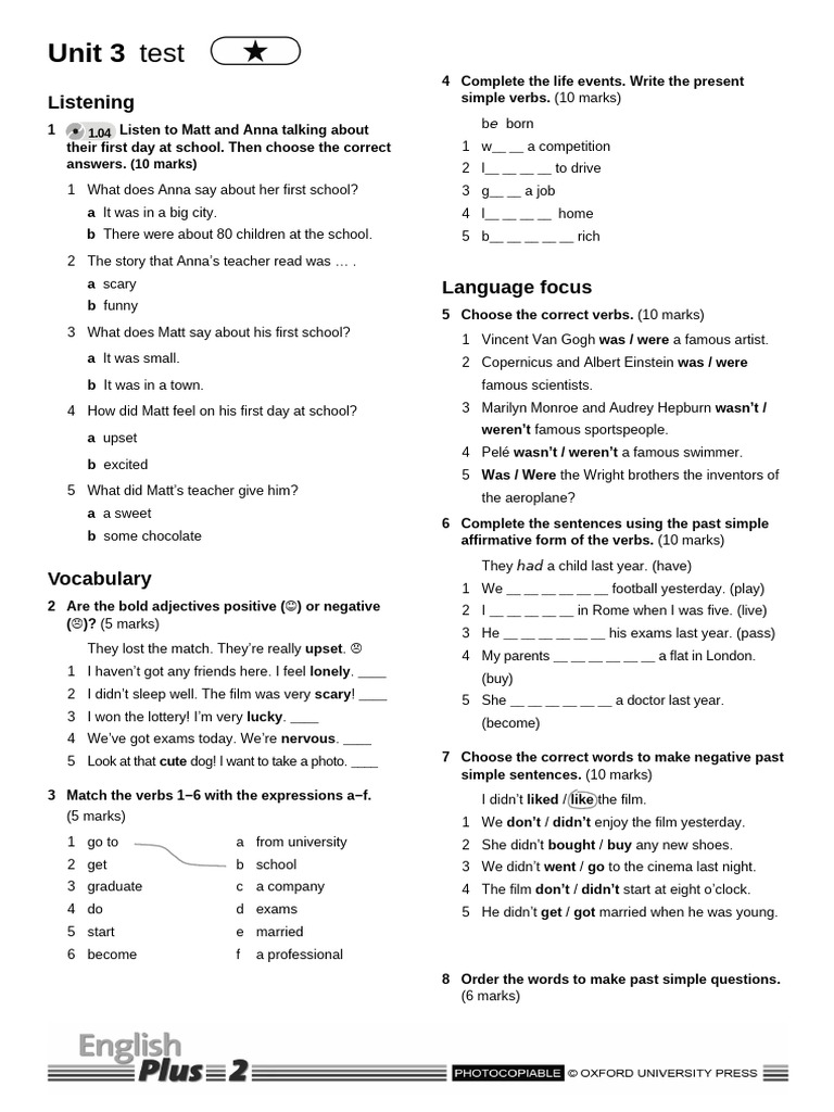 Unit 3 Test: Listening & Language Skills | PDF | Linguistics