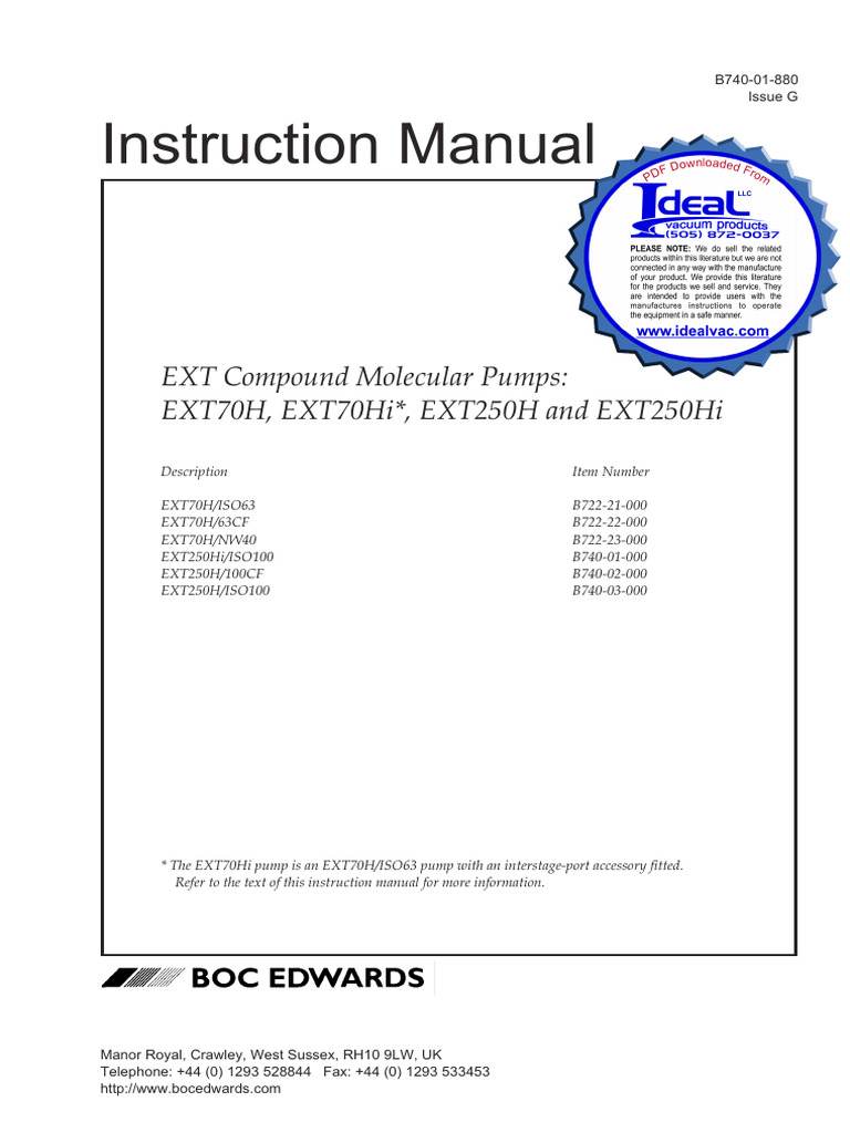 Edwards EXT Compound Molecular Pumps EXT70H | PDF | Turbine | Pump