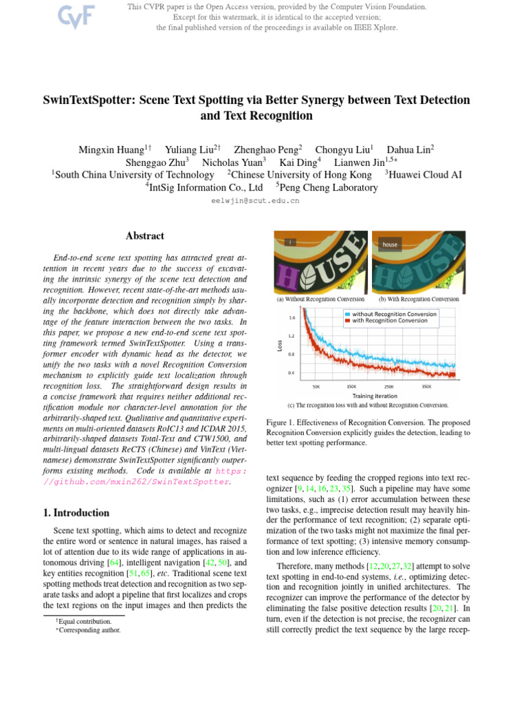 SwinTextSpotter: Enhanced Scene Text Spotting | PDF | Applied Mathematics