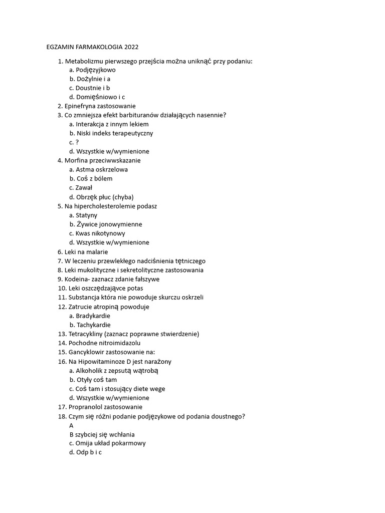 Egzamin Farmakologia 2022 | PDF