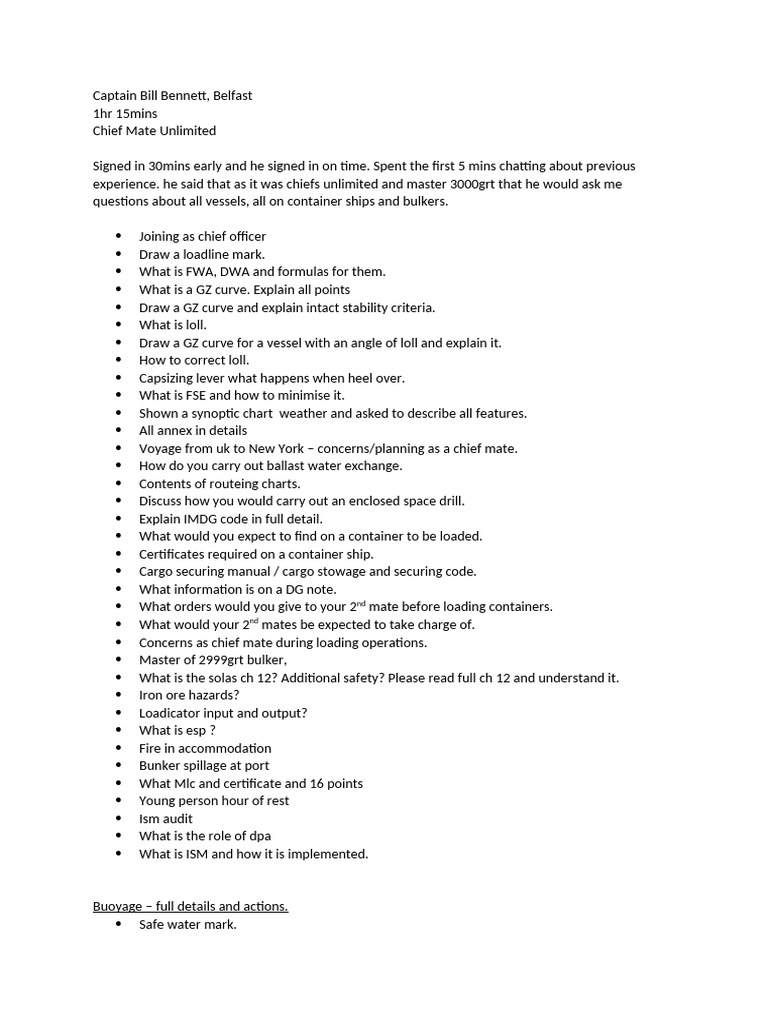 Chief_Mate_Unlimited_Orals_Report 2023 Capt Bill Bennet (2) | PDF ...