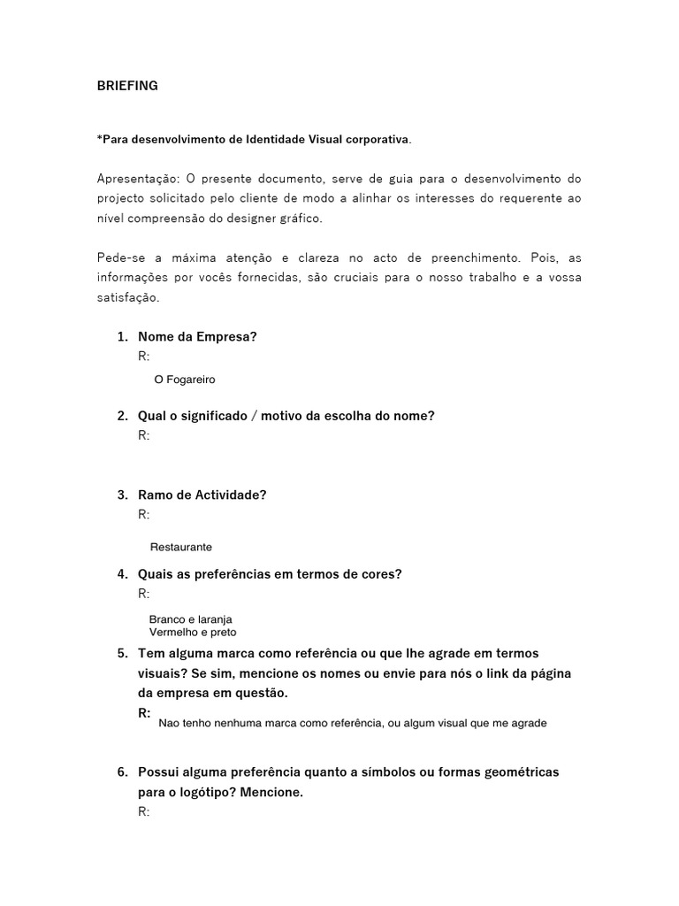 Briefing para Identidade Visual Corporativa | PDF