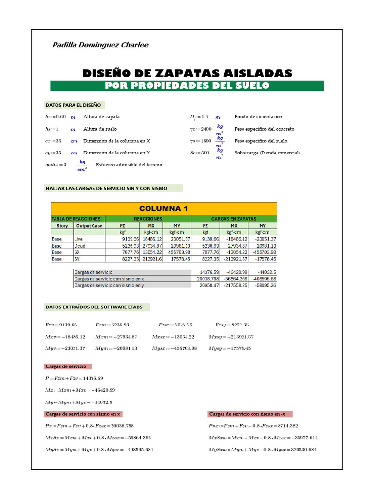 Diseño de Zapatas Aisladas por Suelo | PDF | Ingeniería estructural ...