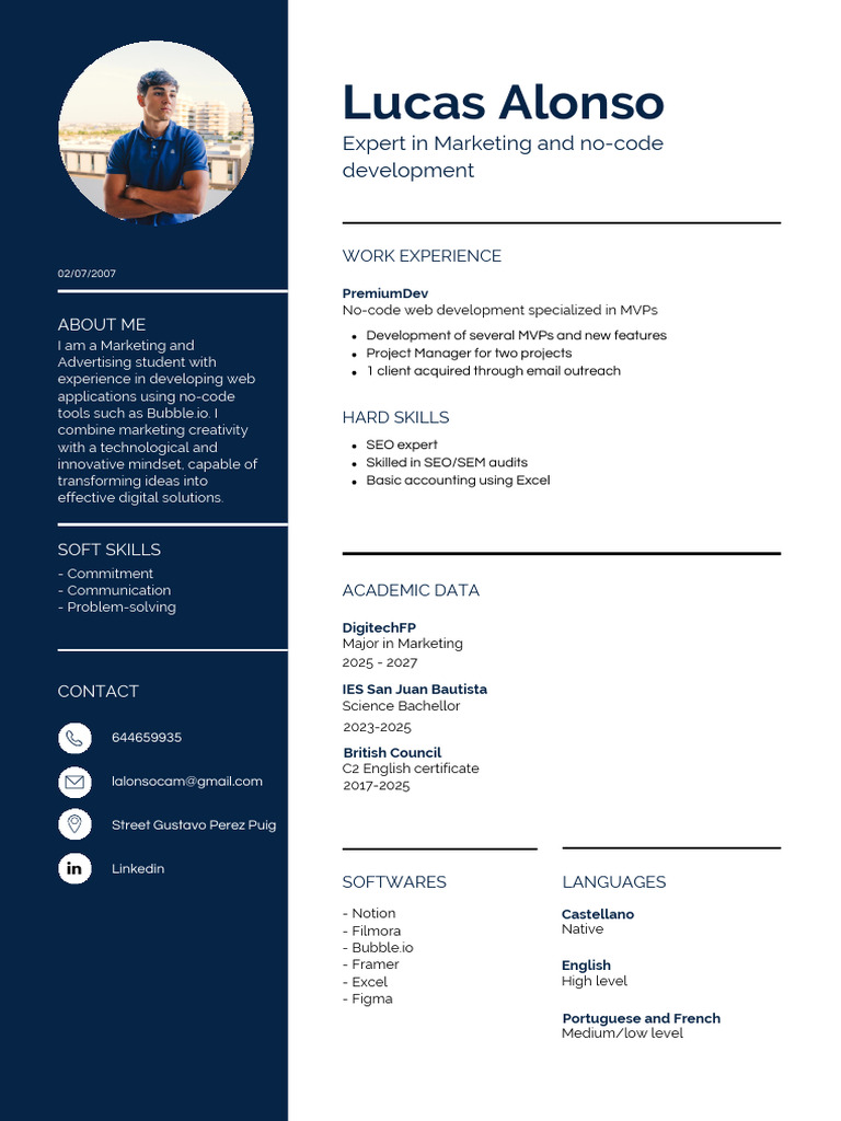 Currículum Corporativo Minimalista Azul marino | PDF