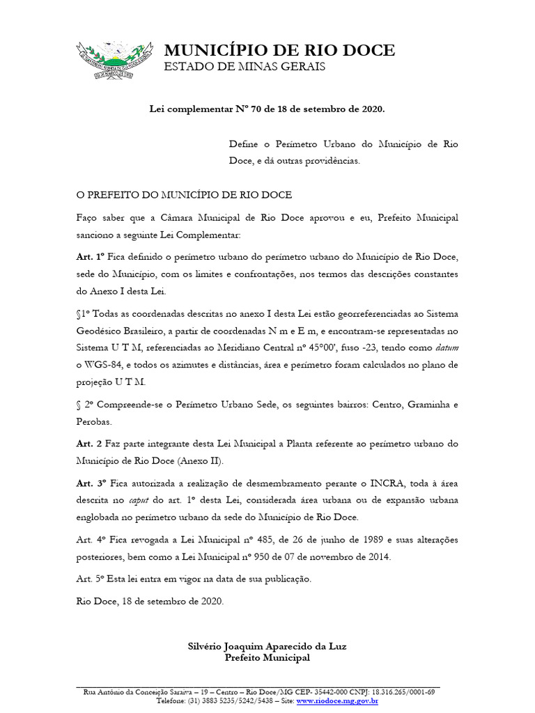 Lei Complementar n 070 2020 | PDF