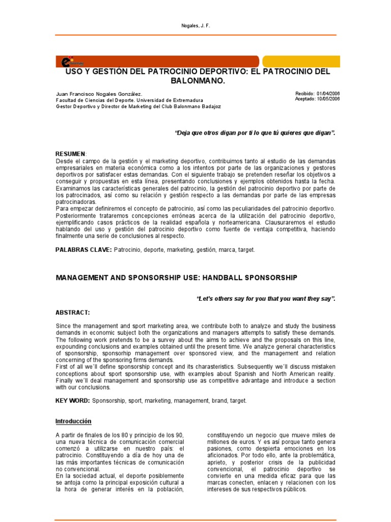 El Patrocinio Del Balonmano | PDF | Patrocinador (Comercial) | Publicidad