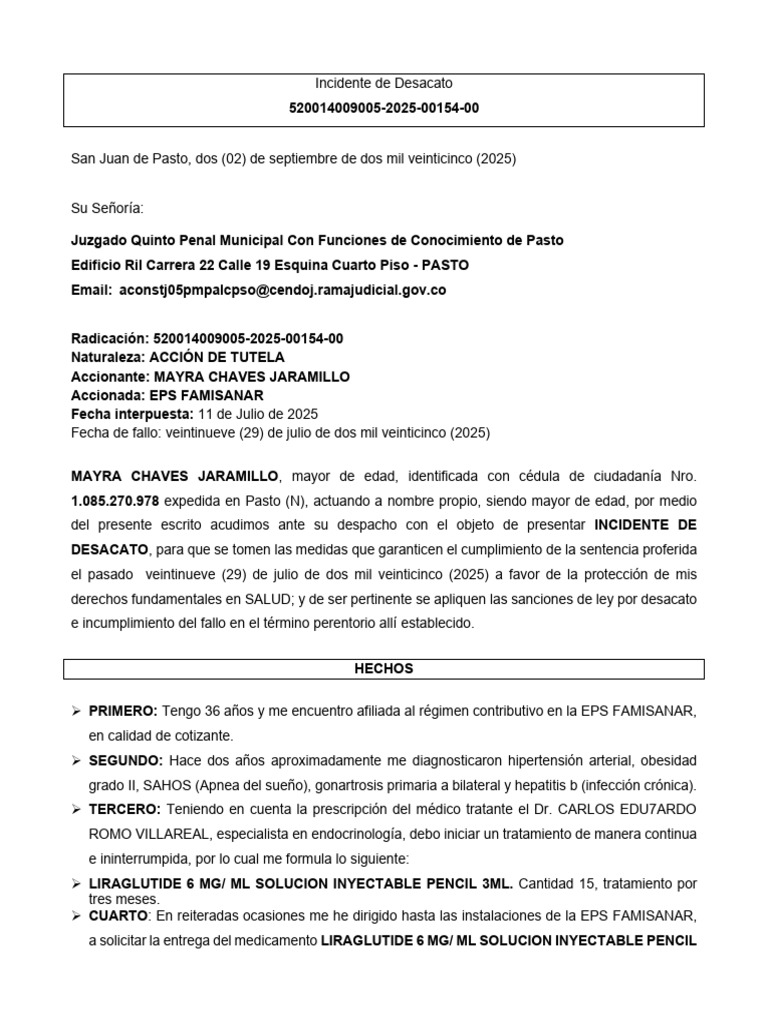 (02 SEPTIEMBRE 2025) MAYRA CHAVES JARAMILLO - INCIDENTE DESACATO ...