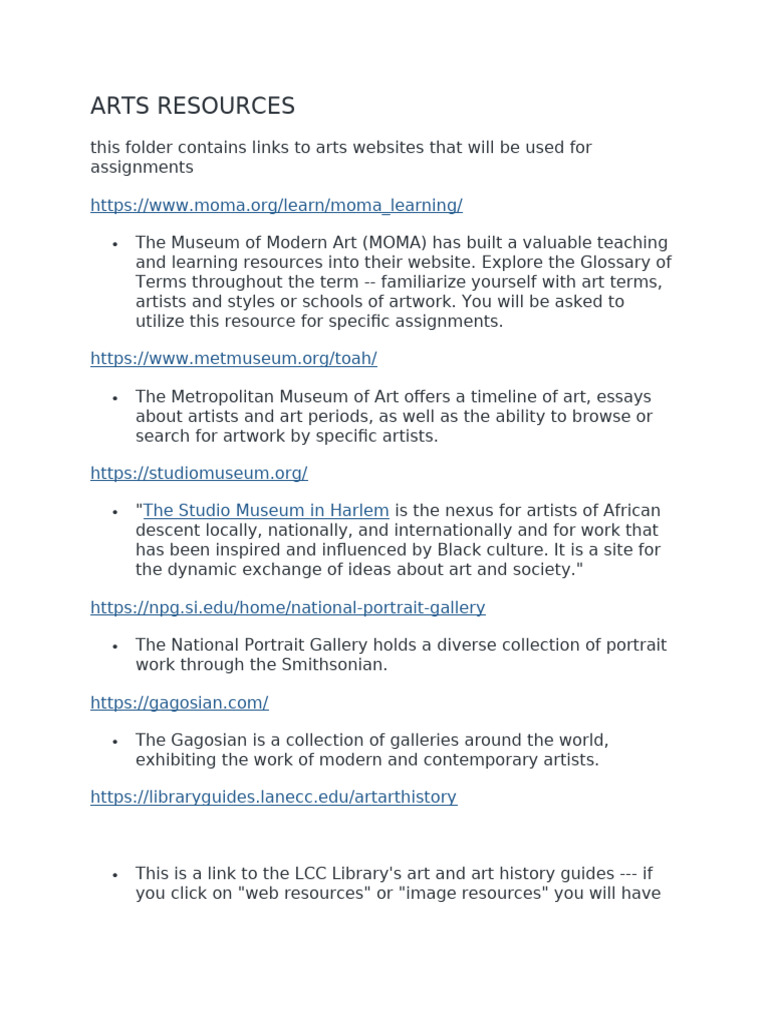 Essential Arts Resources for Assignments | PDF