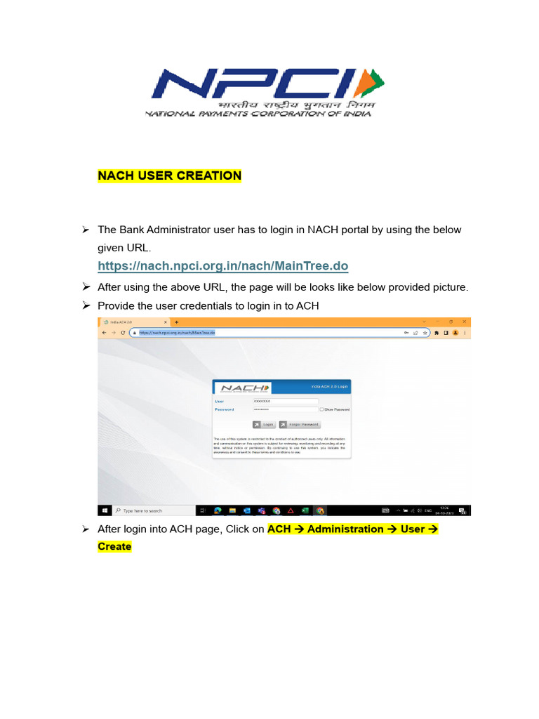1. Admin User Creation NACH | PDF