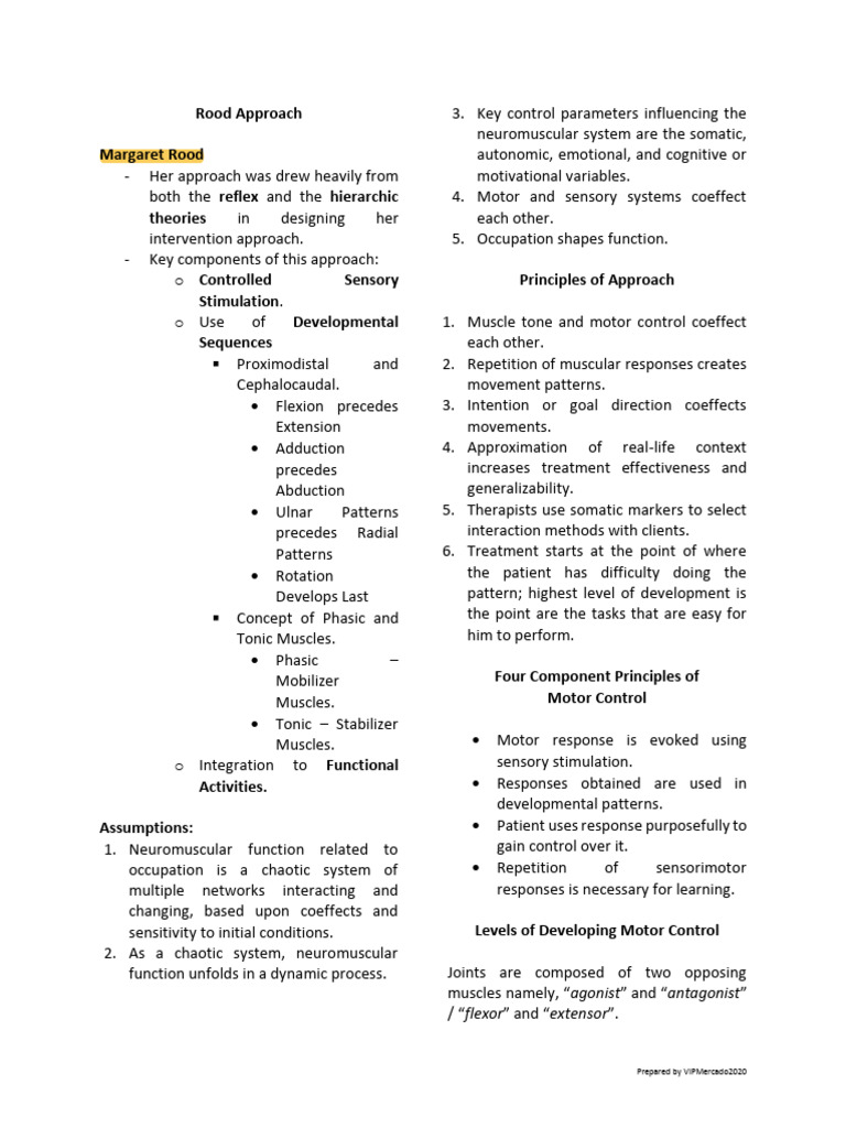 OT-TFO100 Rood Approach Handout | PDF | Anatomical Terms Of Motion ...