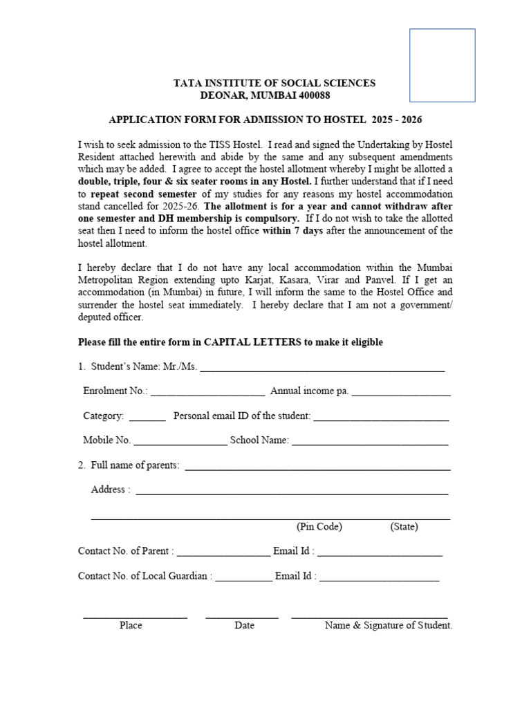 TISS Hostel Admission Application 2025-26 | PDF | Justice | Crime ...
