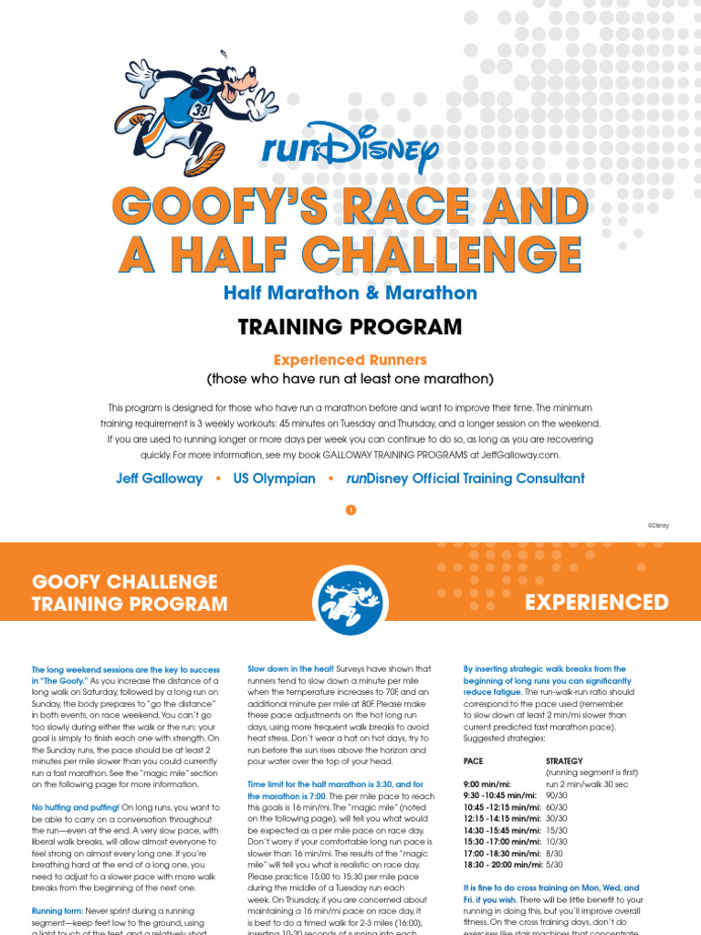 Goofy Challenge Training for Experienced Runners | PDF | Running | Marathon
