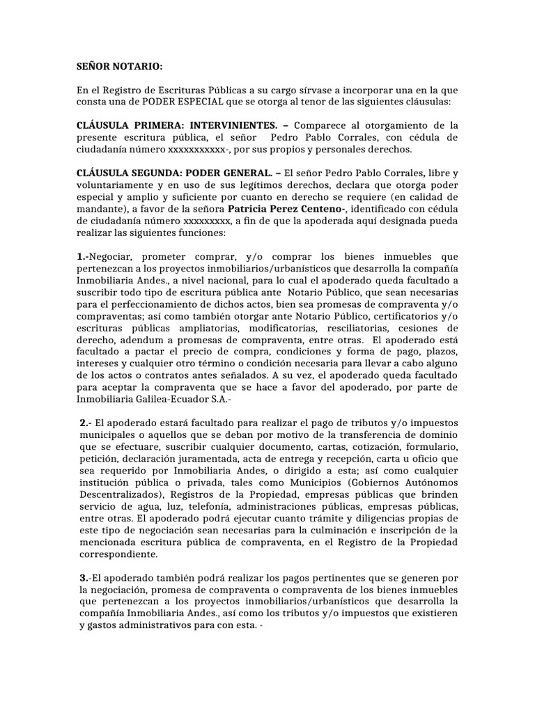 Poder Especial para Negociación Inmobiliaria | PDF | Empresa de ...